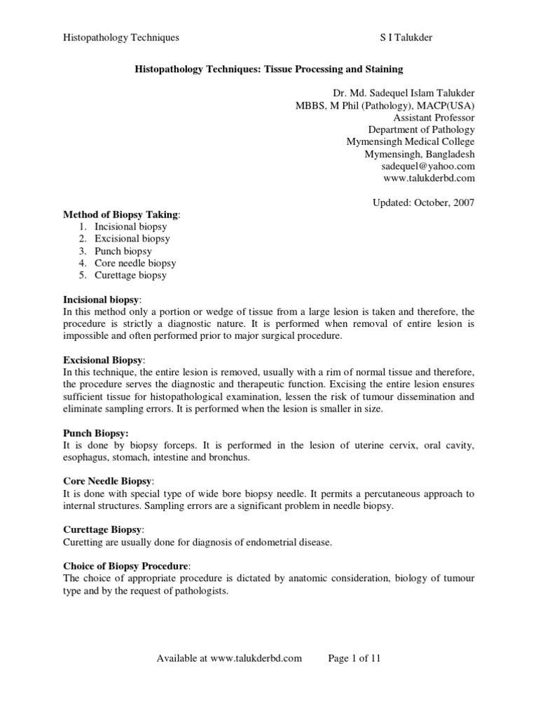 Tissue Processing Note | PDF | Fixation (Histology) | Histopathology