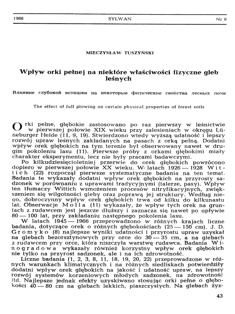 Wpływ Orki Pełnej Na Niektóre Właściwości Fizyczne Gleb Leśnych | PDF