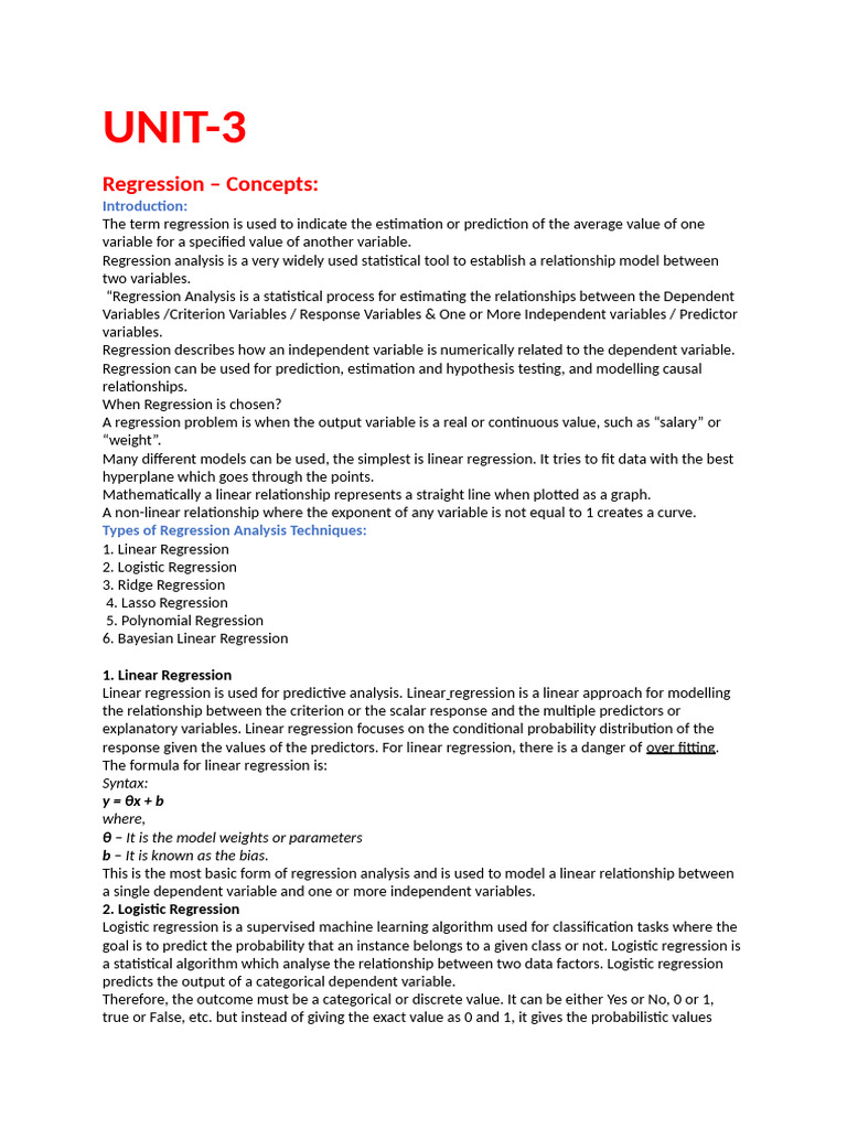 DA Unit-3 | PDF | Ordinary Least Squares | Errors And Residuals