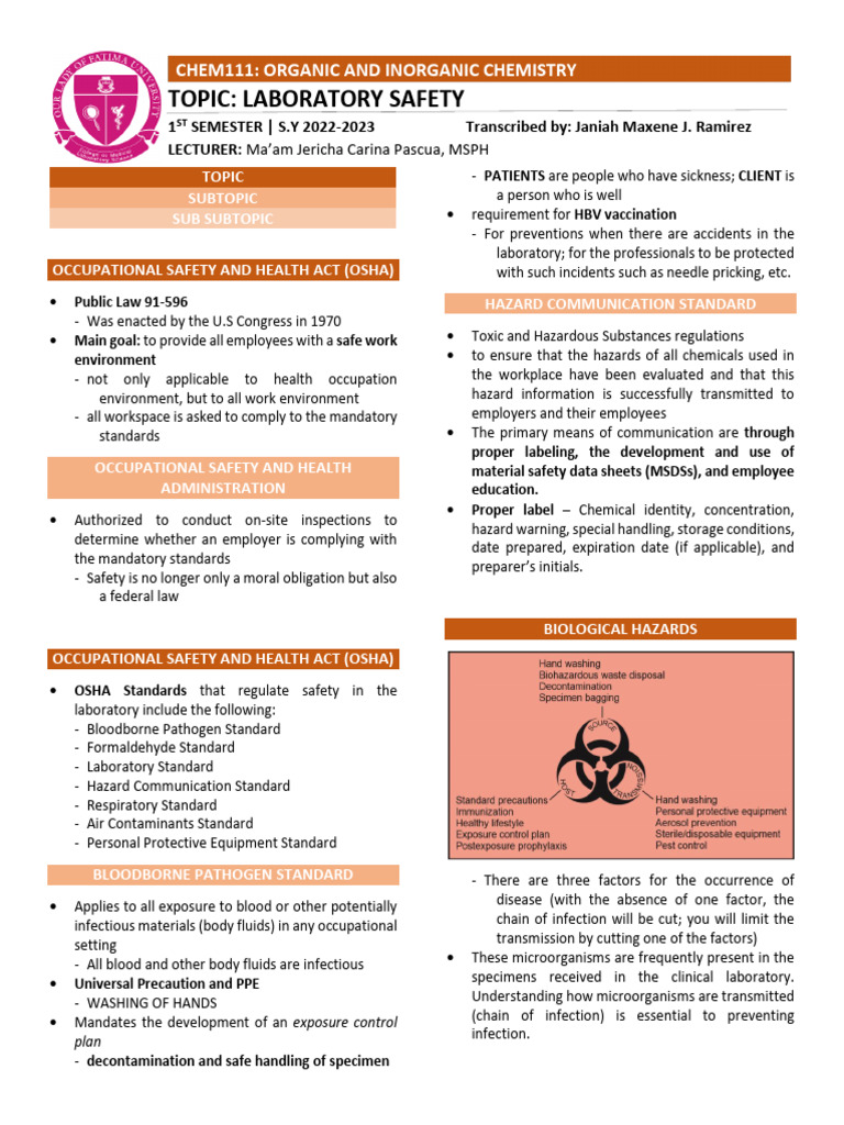 Lesson 1 - Laboratory Safety | PDF | Infection | Radiation
