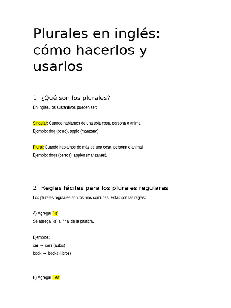 Plurales en Inglés | PDF