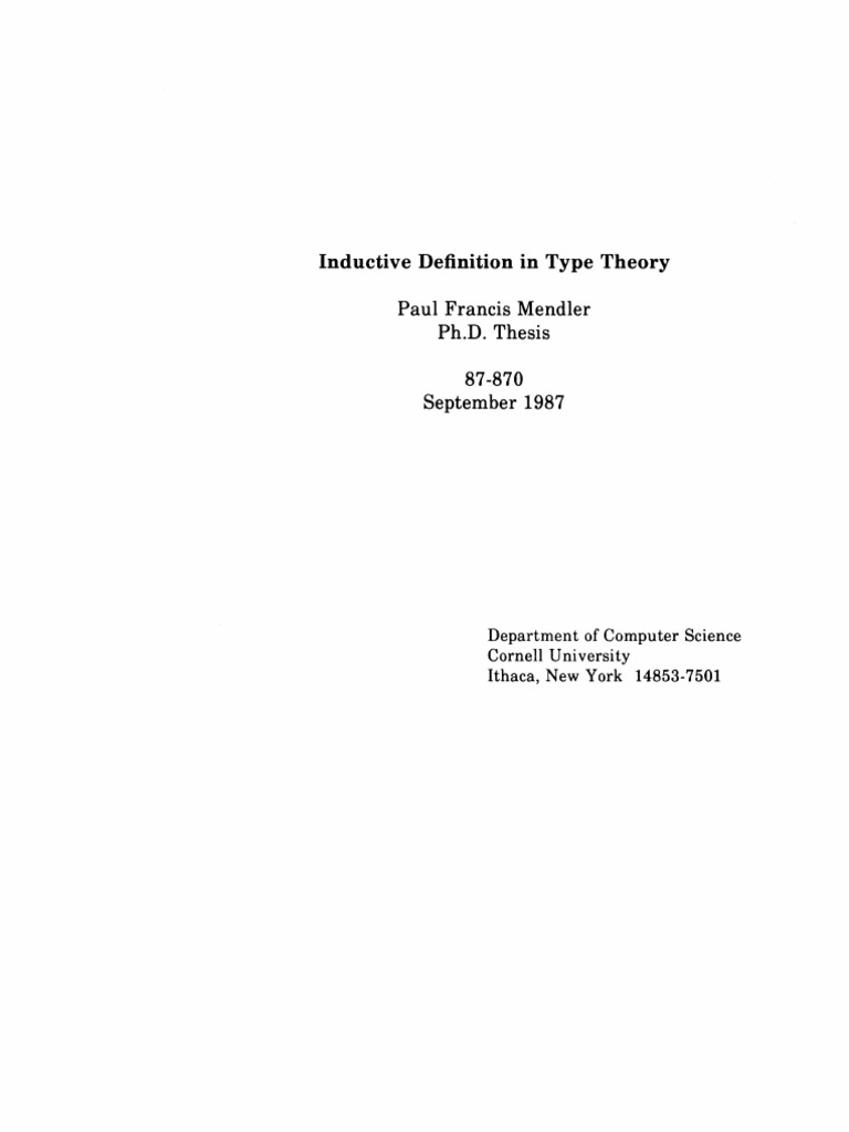 Mendler - Inductive Definition in Type Theory (PHD) | PDF