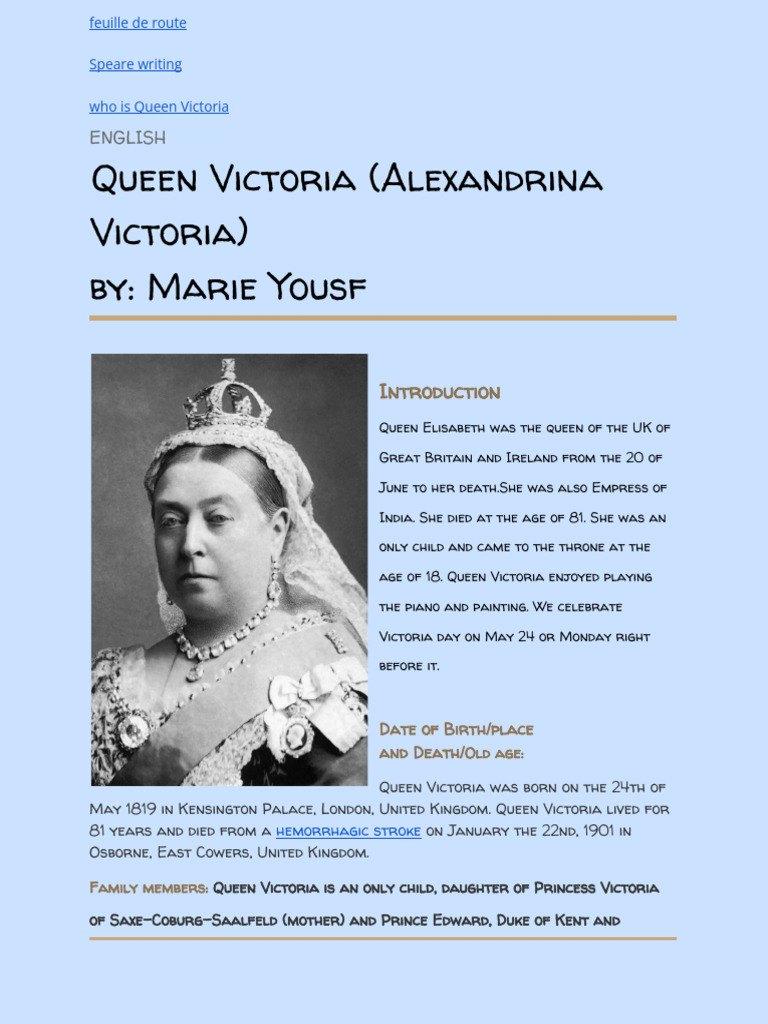 Biography on Queen Victoria | PDF | Queen Victoria | Anglican Families