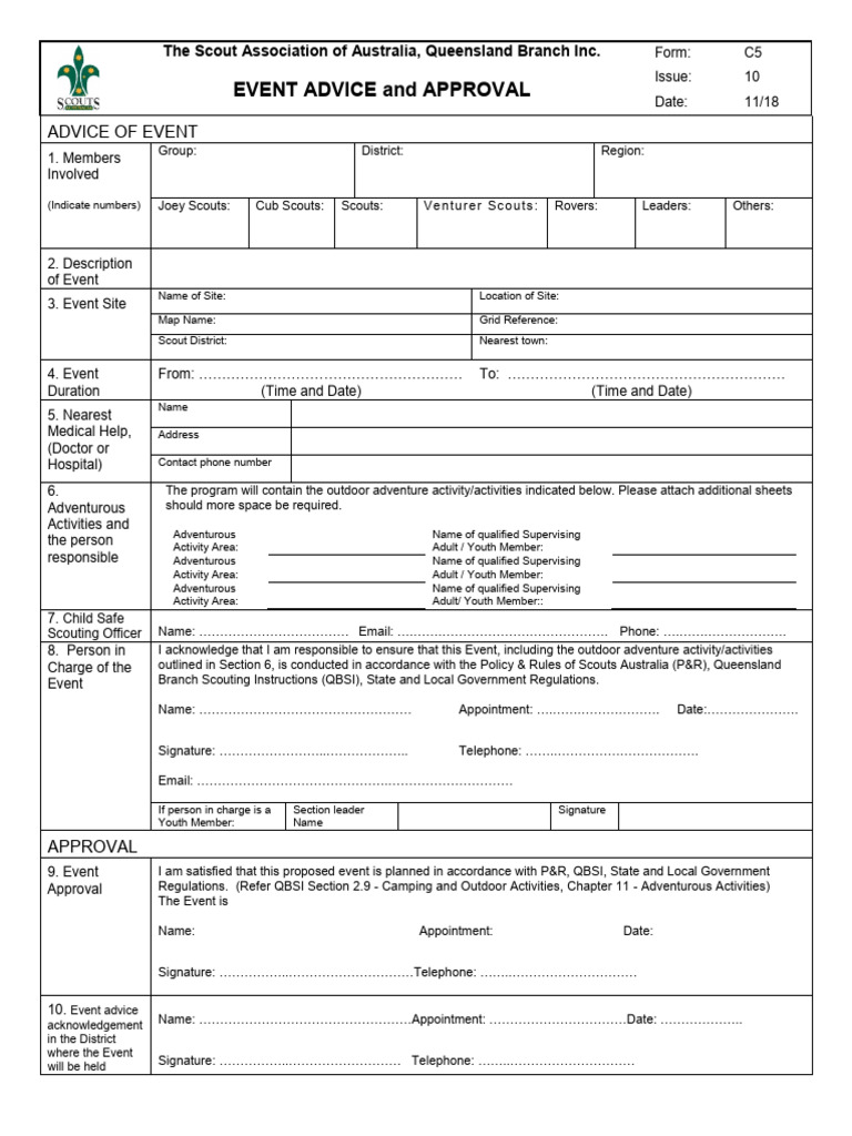 Queensland Scout Event Approval Form | PDF | Scouting