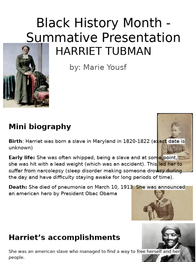 Harriet Tubman Presentation | PDF | Harriet Tubman | Slavery