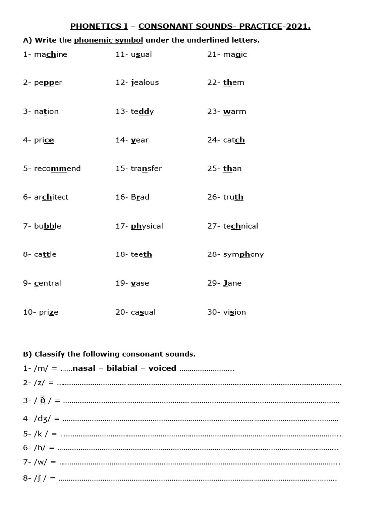 PHONETICS I- CONSONANT SOUNDS PRACTICE-2021 | PDF | Consonant | Languages
