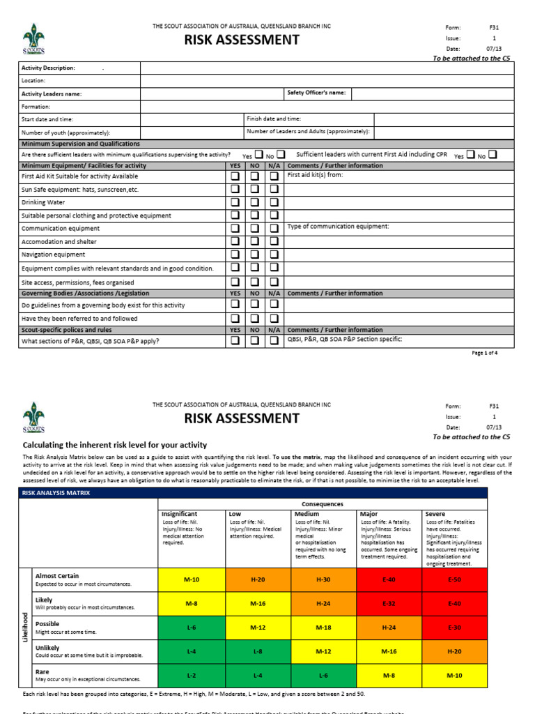 Queensland JSA Template for Scouts | PDF | Risk | Risk Assessment