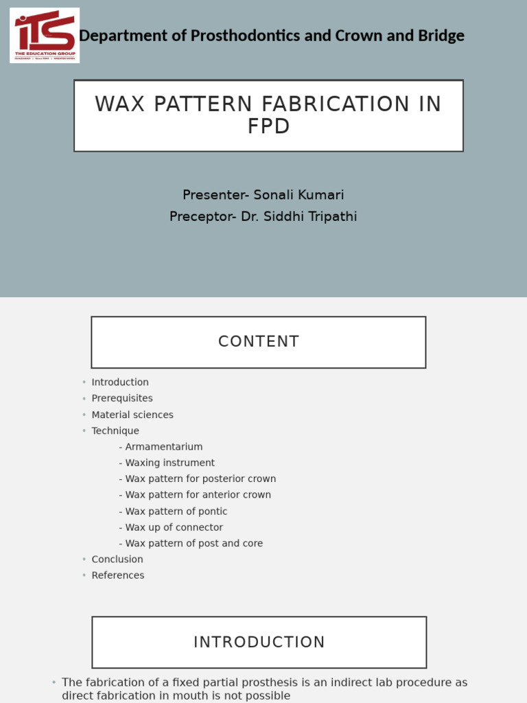 Wax Pattern Fabrication Guide | PDF | Dentistry Branches
