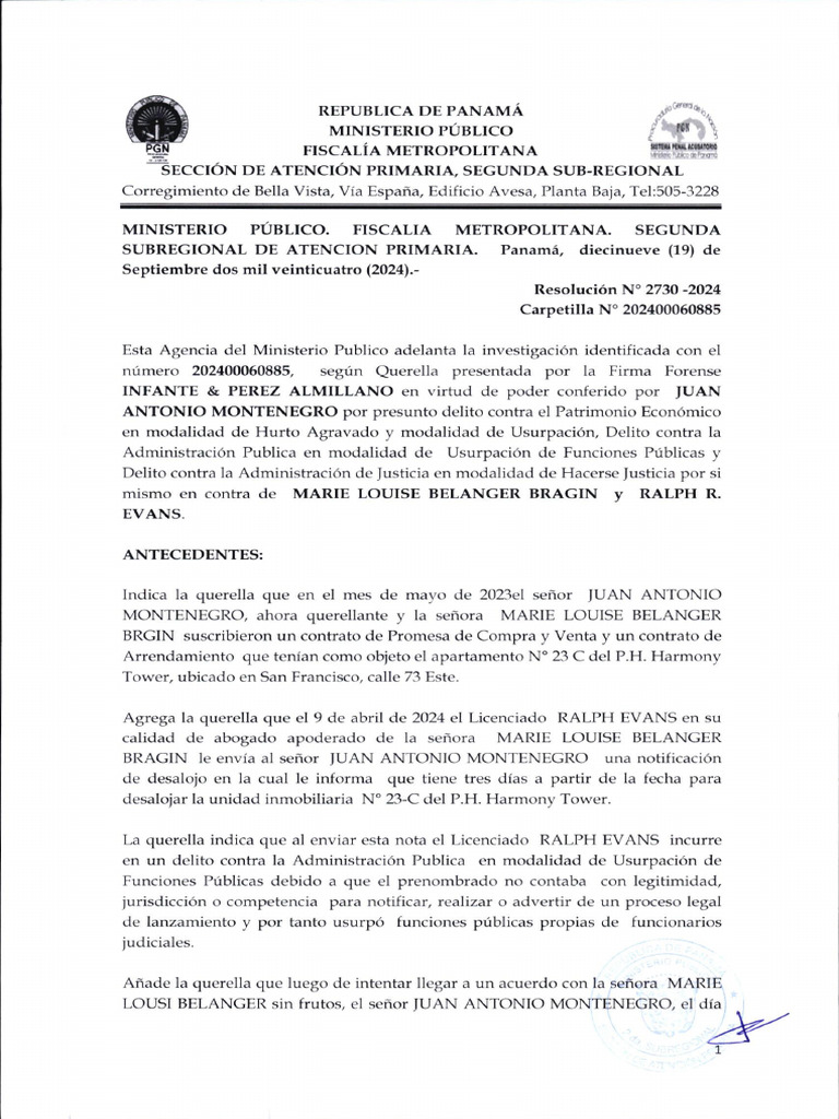 Resolución de Admisión de Querella | PDF | Queja | Castigos