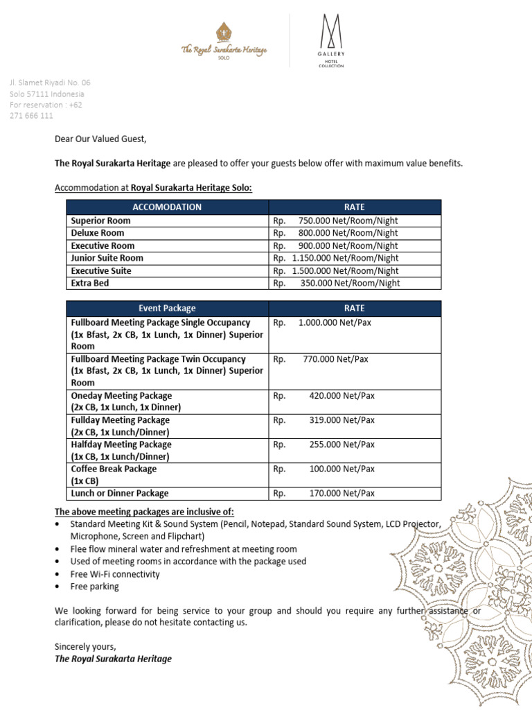 Gov Rate 2024 - The Royal Surakarta Heritage | PDF