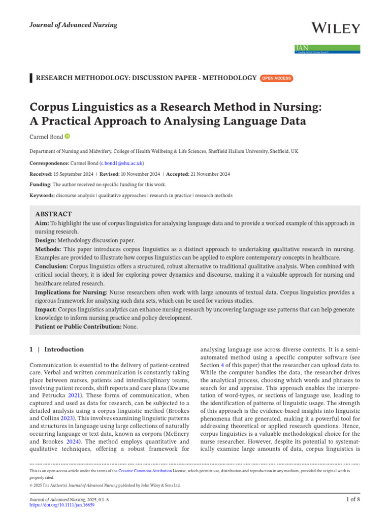 Corpus Linguistics As A Research Method in Nursing | PDF | Linguistics | Qualitative Research