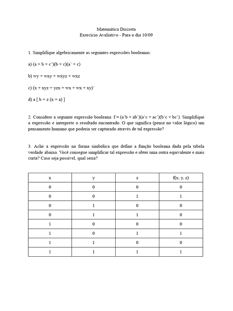 Exercício Avaliativo MatDisc | PDF