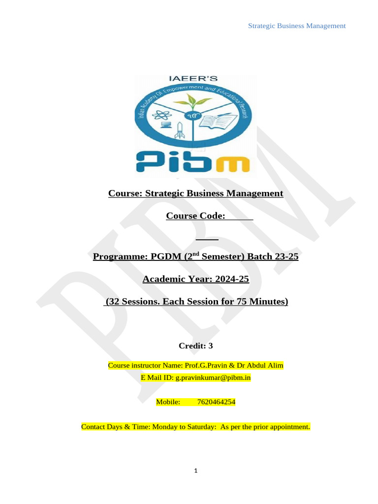 Strategic Business Management Course Overview | PDF | Strategic ...