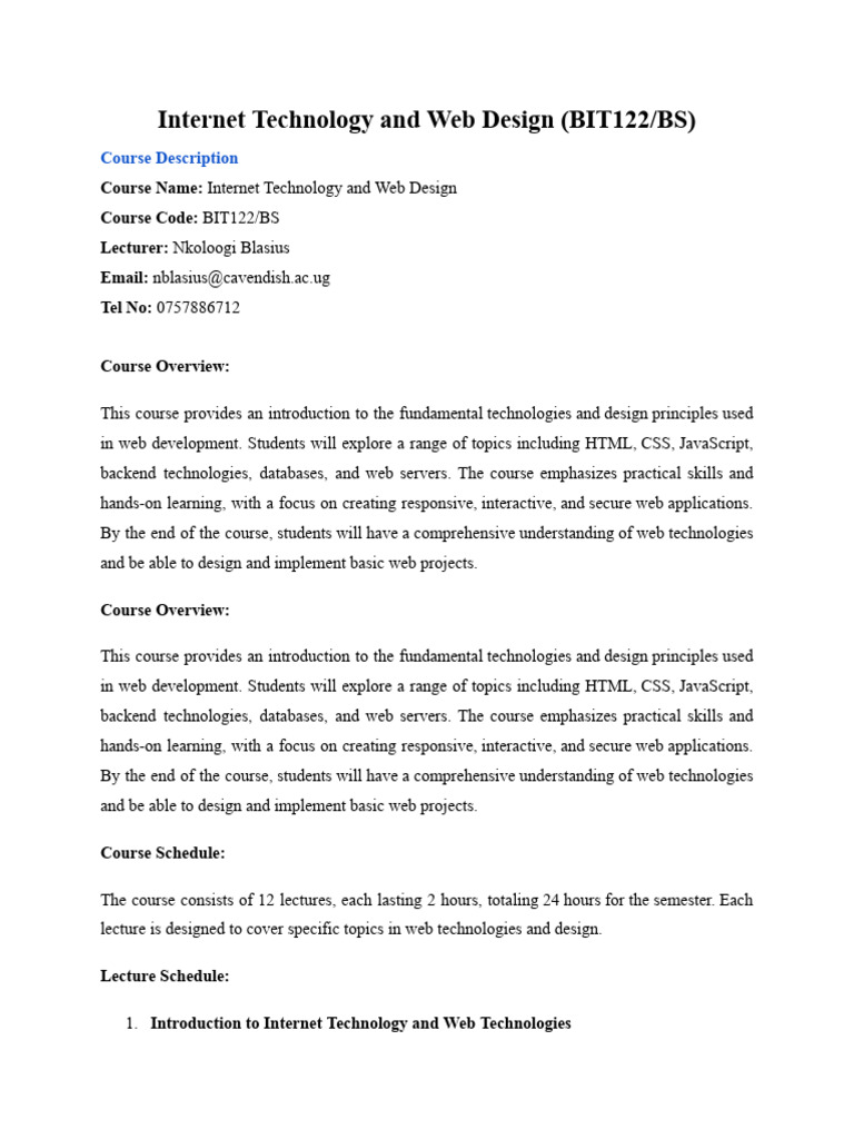 Lecture 1 Internet Technology and Web Design (CUU) | PDF | Dynamic Web Page | World Wide Web