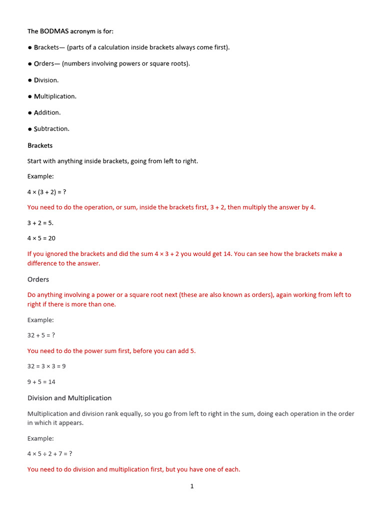 Rule of Bodmas | PDF