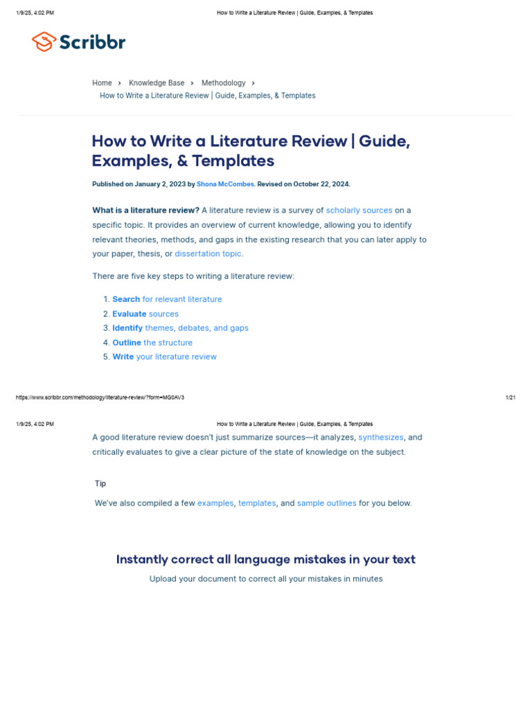 Writing A Literature Review Wit Examples | PDF | Literature Review ...