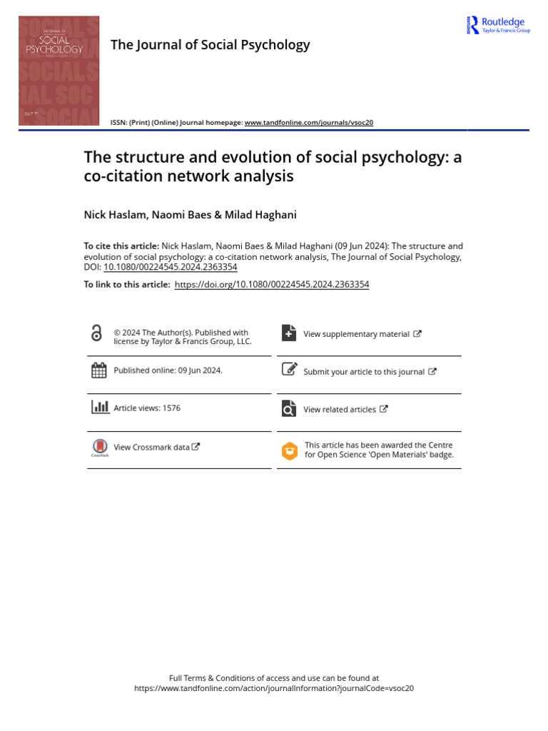 The Structure and Evolution of Social Psychology a Co-citation Network ...