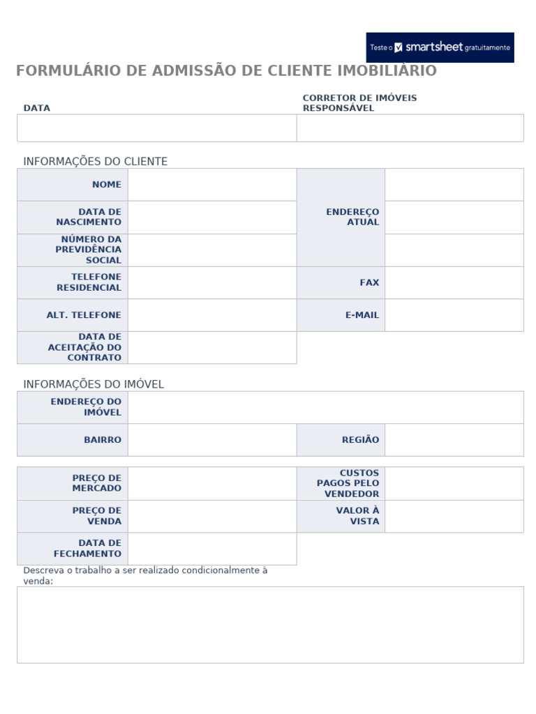 IC Real Estate Client Intake Form 10851 - WORD - PT | PDF | Empréstimos ...