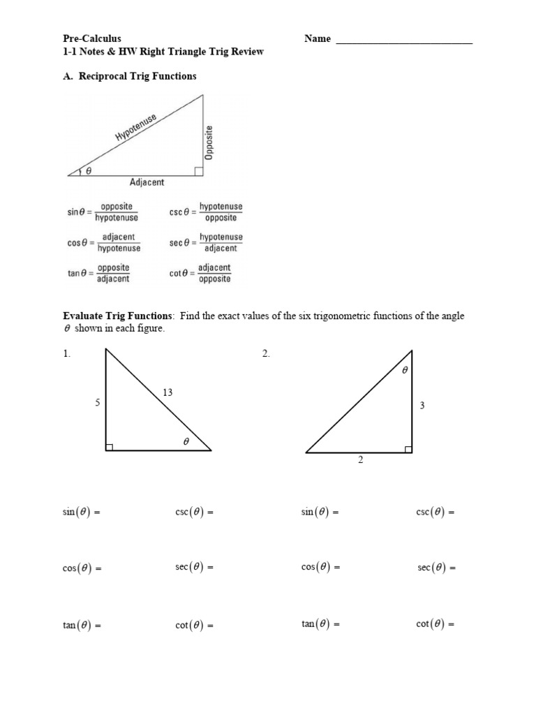 Right Triangle Trig Review | PDF | Trigonometric Functions | Trigonometry