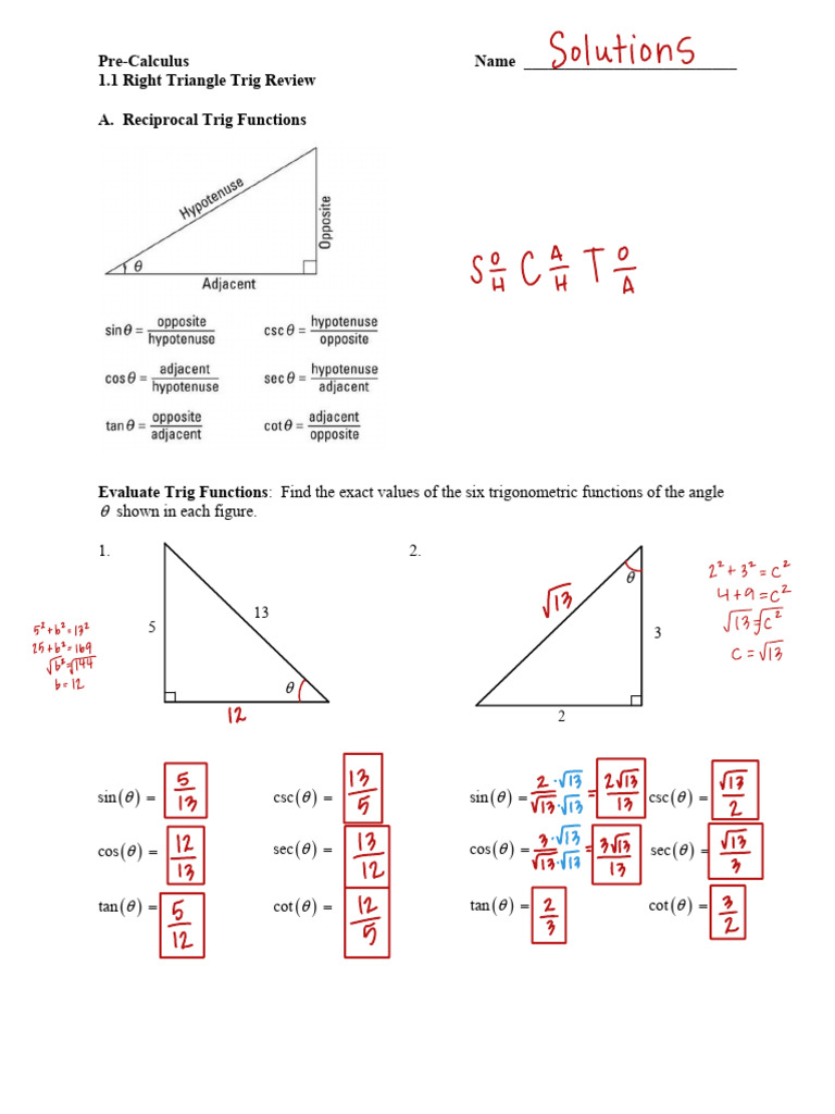 1.1 Trig Ratio Notes KEY 1 | PDF | Trigonometric Functions | Mathematics