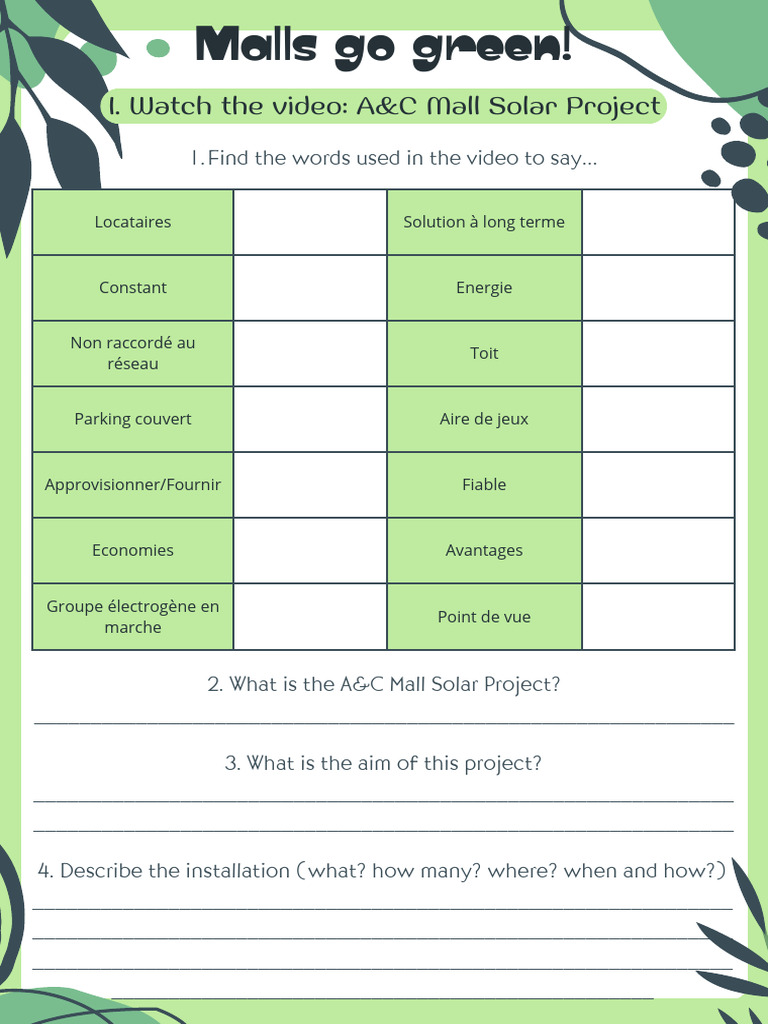 Malls Go Green - ETLV - Worksheet 1 | PDF