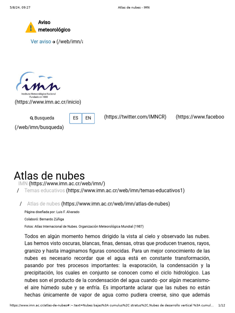 Atlas de Nubes - IMN | PDF | Nube | Naturaleza
