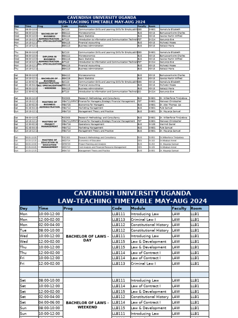 Teaching Timetable For The Semester April Aug 202420240225 | PDF | Science