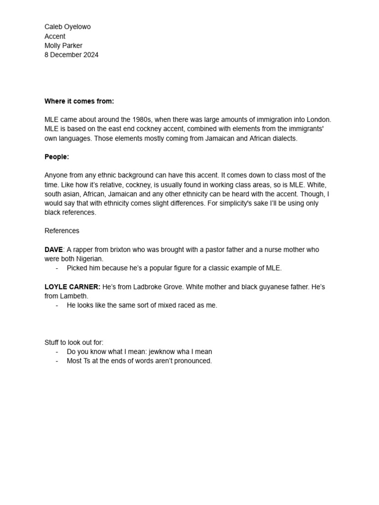 Accent Breakdown-MLE - Liverpool | PDF | Linguistics | Phonetics
