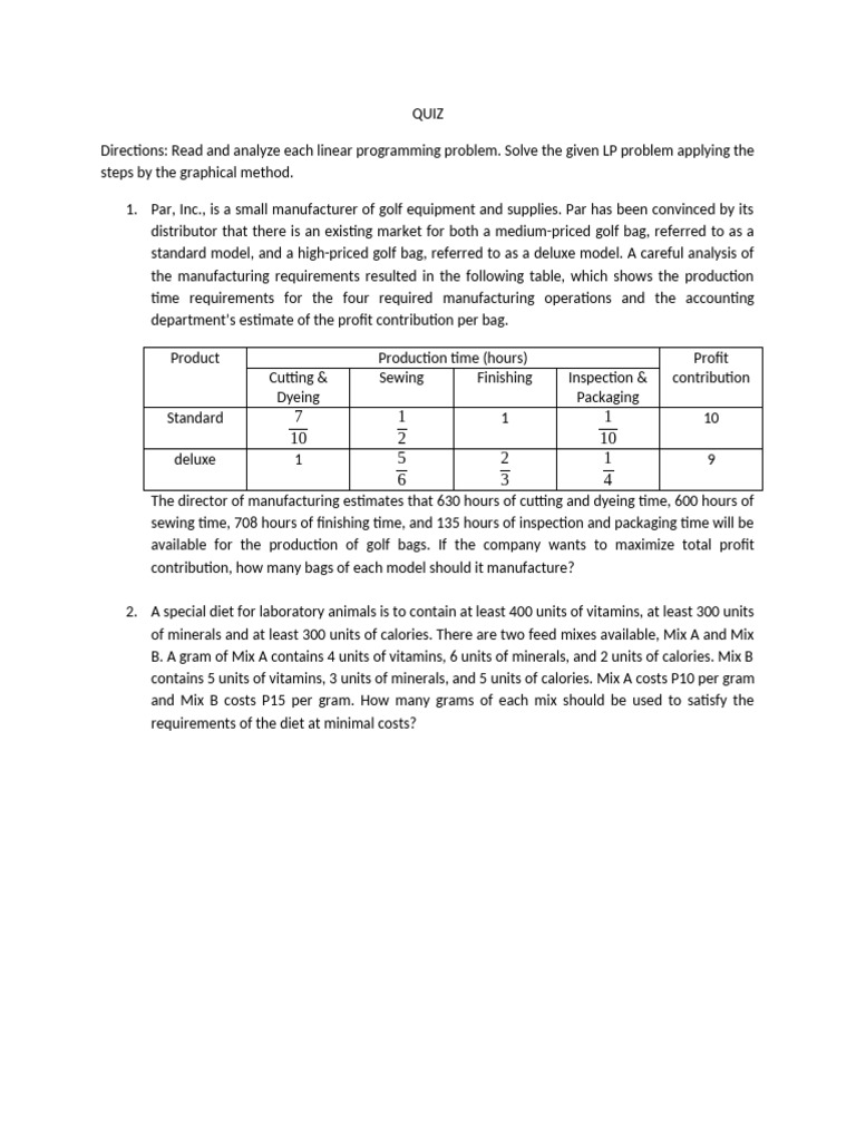 Quiz Linear Programming | PDF