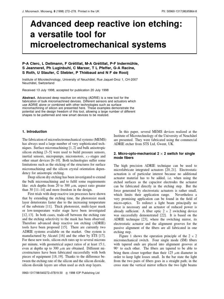 Advanced Deep Reactive Ion Etching for MEMS | PDF ...