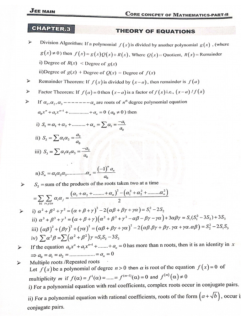 Theory of Equations, Core Concepts | PDF