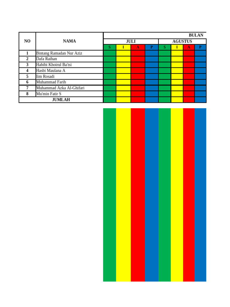 Format Rekapan Absen Santri Per 1 Semester | PDF