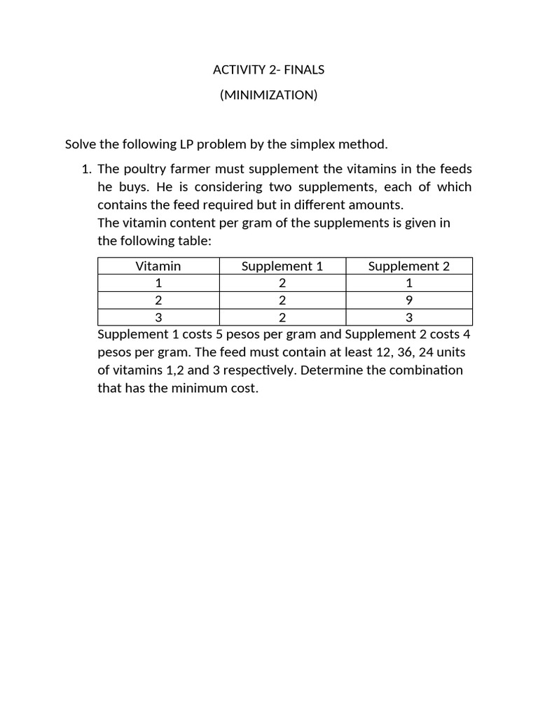 ACTIVITY 2 Minimization Simplex | PDF