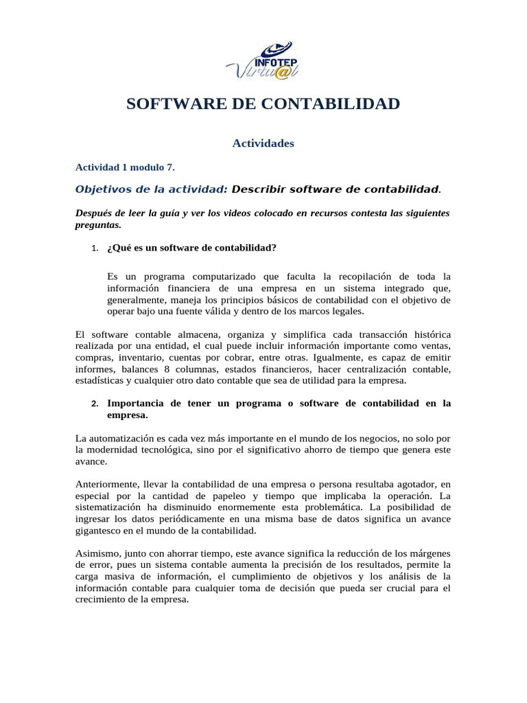 Actividad 1 modulo 7 | PDF | Contabilidad | Software