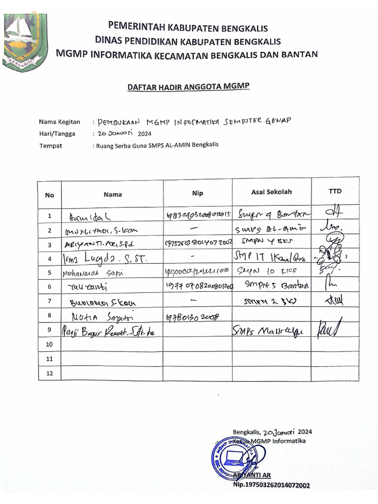Absen MGMP Informatika Semester Genap Tahun 2024 | PDF
