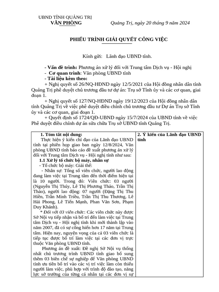 20.9.2024 Phieu Trinh Trung Tam Hoi Nghi | PDF