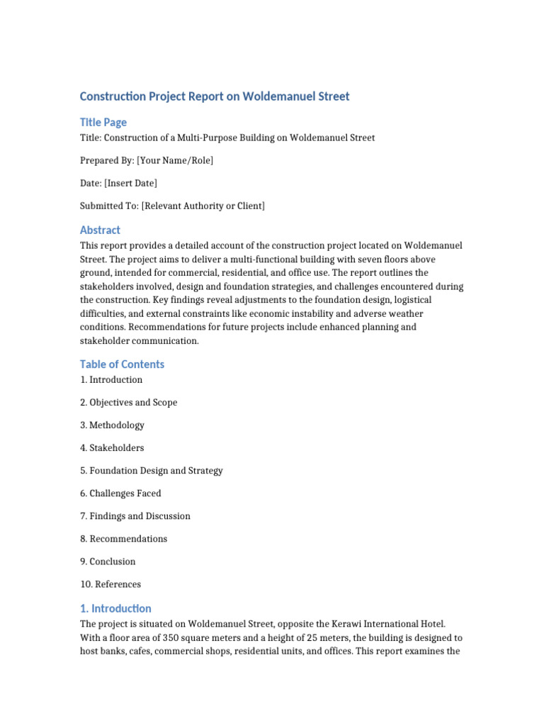 Construction Project Report | PDF | Consultant | Methodology