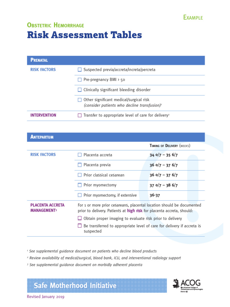 SMI Ob Hemorrhage Bundle Risk Assessment Prenatal Antepartum | PDF