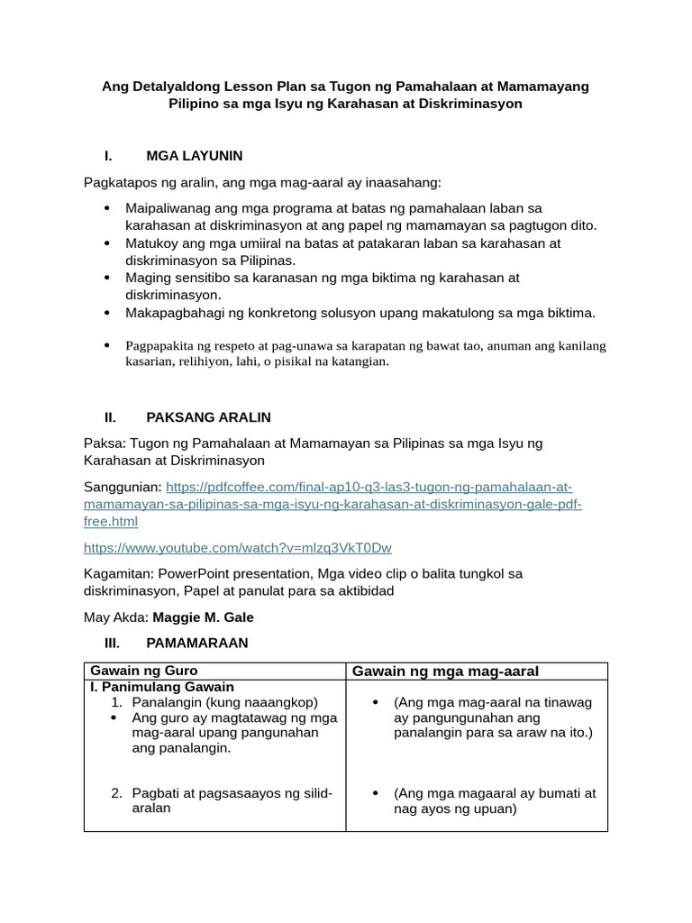 Ang Detalyaldong Lesson Plan Sa Tugon NG Pamahalaan at Mamamayan Sa ...