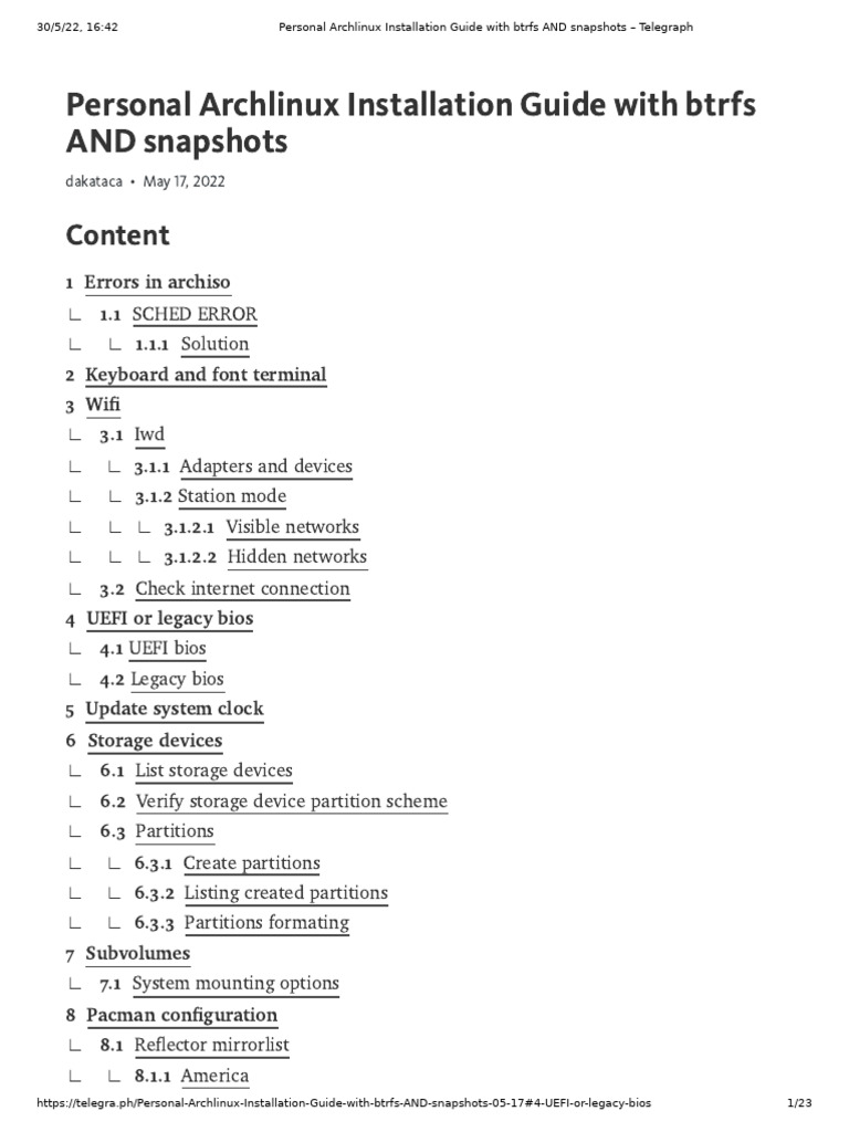 Personal Archlinux Installation Guide With Btrfs AND Snapshots | PDF | Booting | System Software