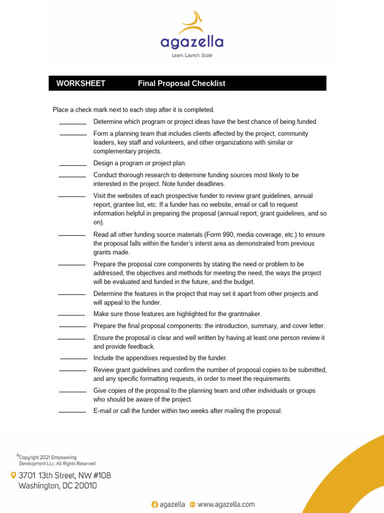 Worksheet Proposal Checklist - 210206-130058 | PDF