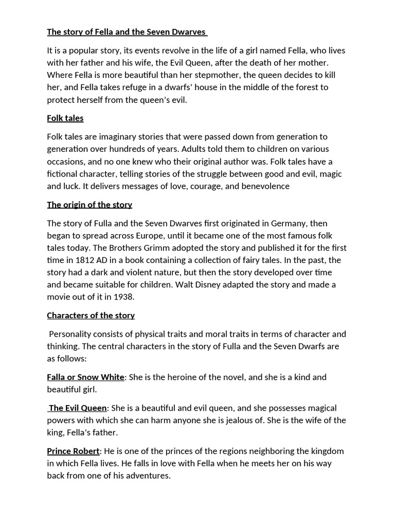 The story of Fella and the Seven Dwarves | PDF | Snow White | Fairy Tales