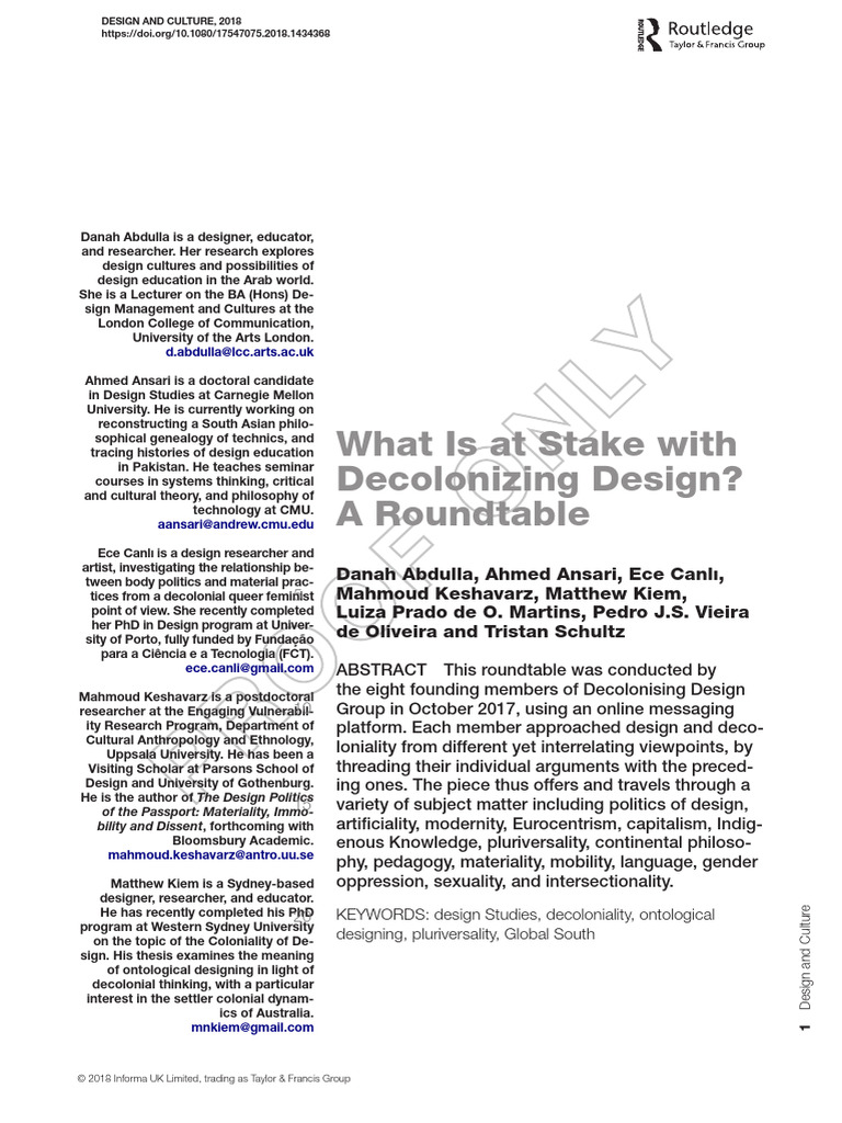 What Is at Stake with Decolonizing Design? A Roundtable | PDF | Ontology | Liberal Arts Education