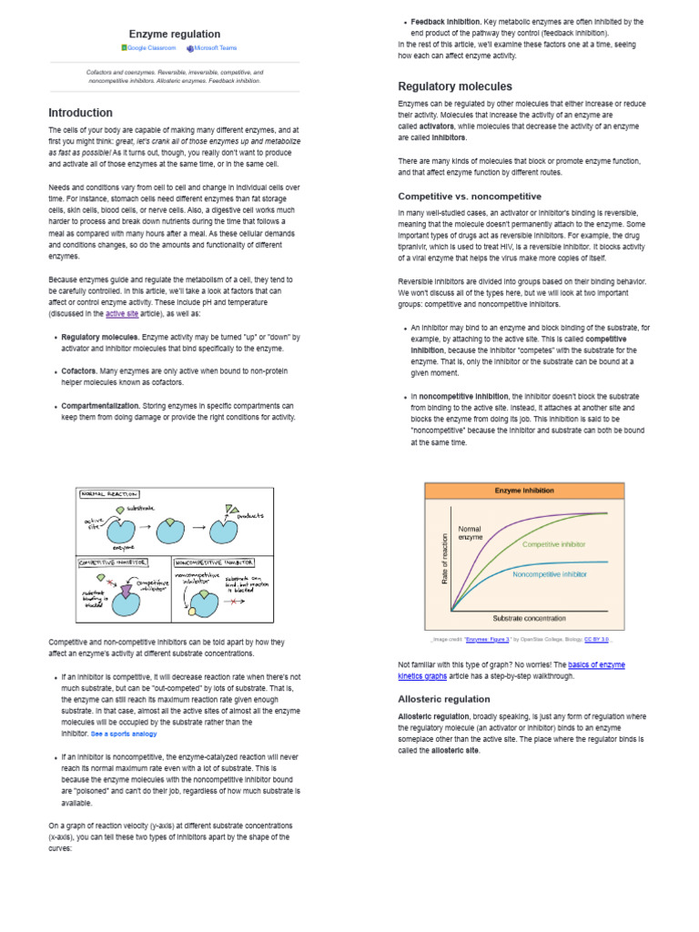 Enzyme regulation (article) _ Khan Academy-merged | PDF | Enzyme | Enzyme Inhibitor