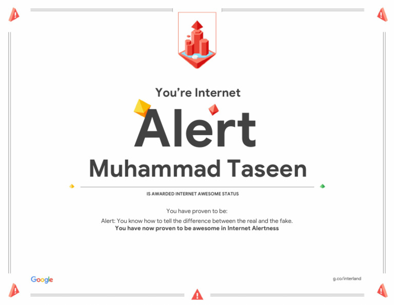 Google - Interland - Muhammad Taseen - Certificate - of - Alertness | PDF