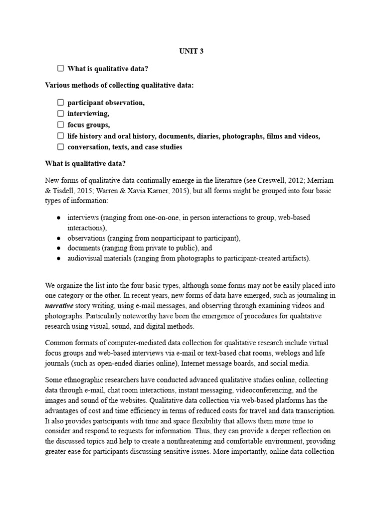 UNIT 3 book notes quali | PDF | Focus Group | Qualitative Research