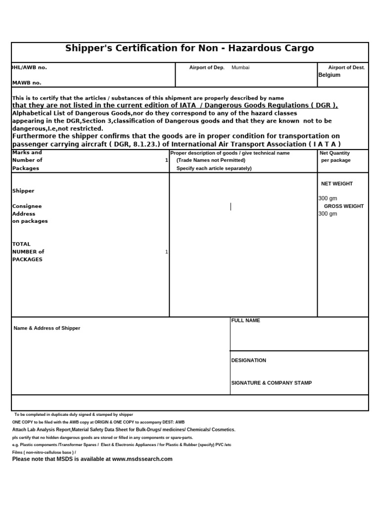 Invoice NON DG Declaration - Belgium | PDF | Dangerous Goods | Safety