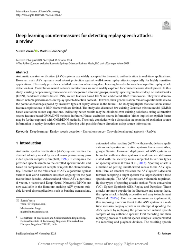 Deep Learning Countermeasures For Detecting Replay | PDF | Deep Learning | Artificial Neural Network