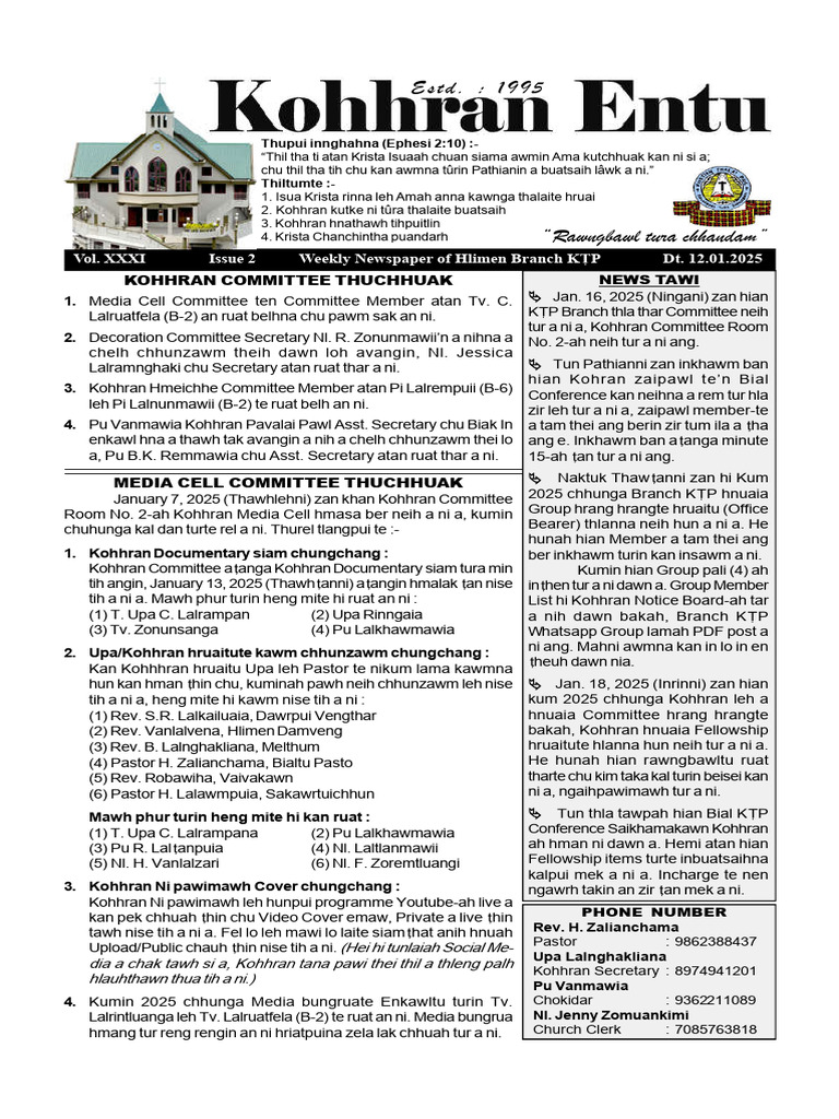 Kohhran Entu Issue 2 | PDF | Typography | Text