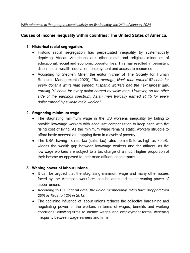 Causes of Income Inequality in the USA | PDF | Cost Of Living ...